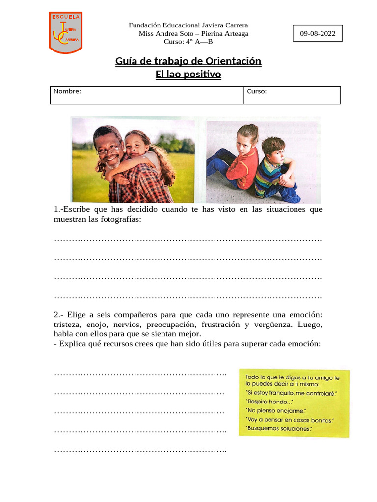 Guía Orientación Cuartos Básicos Semana Del 09 de Agosto | PDF