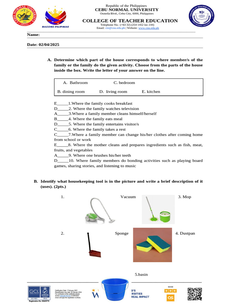 ASSESSMENT 02 - 04 - 2025 - Lesson Design in HELE 5 - ROXAN I. SUMAGANG | PDF | Housekeeping | Home