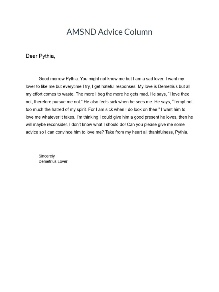 Dear Pythia - AMSND Advice Column Anthony | PDF