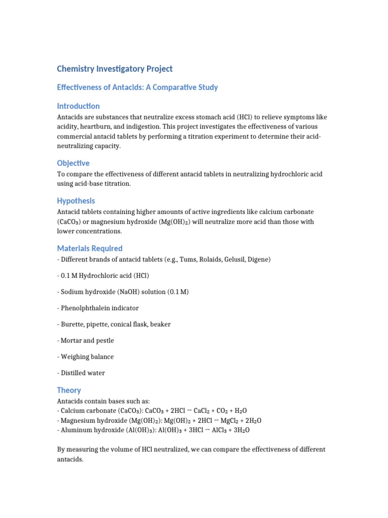 Antacid Effectiveness Study | PDF | Chemistry | Chemical Substances