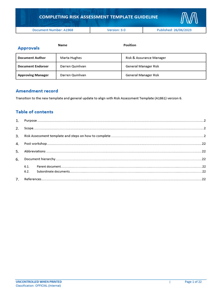 A1968 - Completing Risk Assessment Template Guideline | PDF | Risk ...