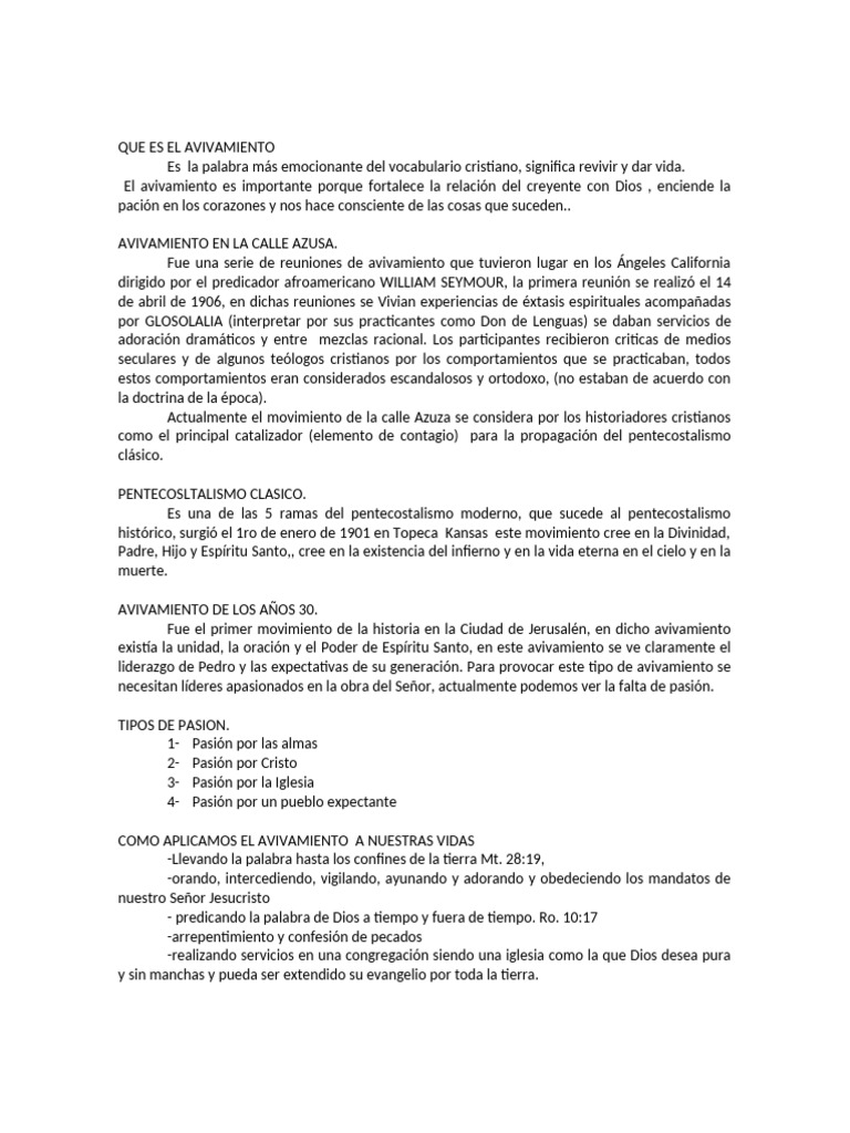 Avivamiento: Historia y Aplicación | PDF | Pentecostalismo | Teología ...