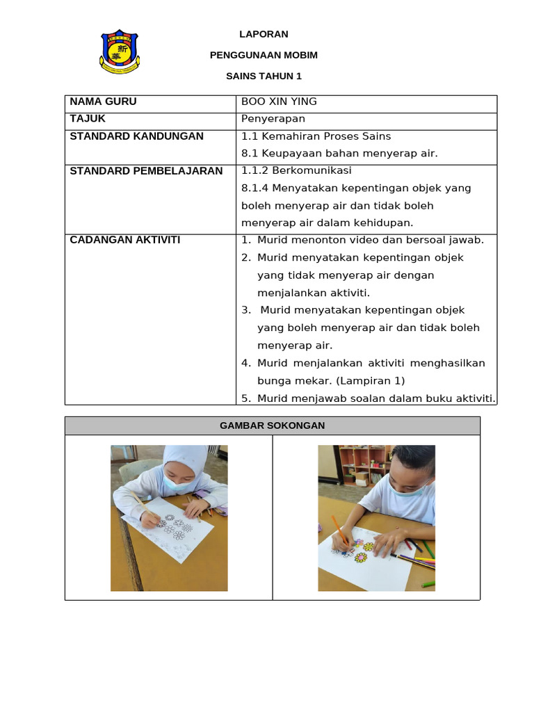 Laporan MOBIM Sains Tahun 1 SJK (C) SIN HUA | PDF