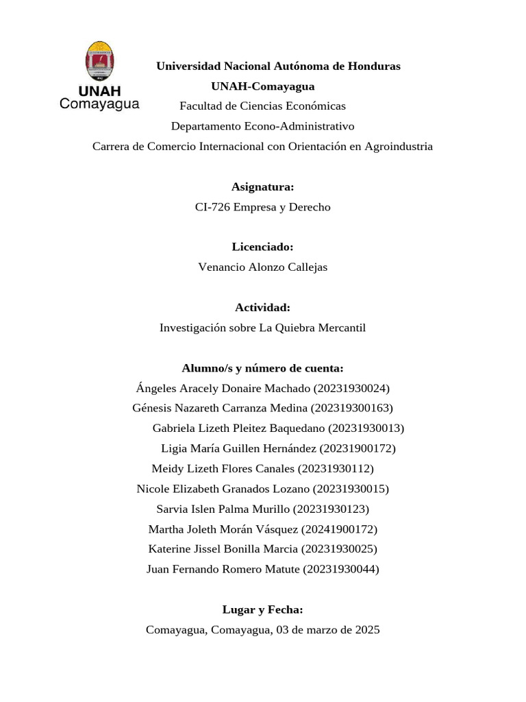 Análisis de la Quiebra Mercantil en Honduras | PDF | Bancarrota ...