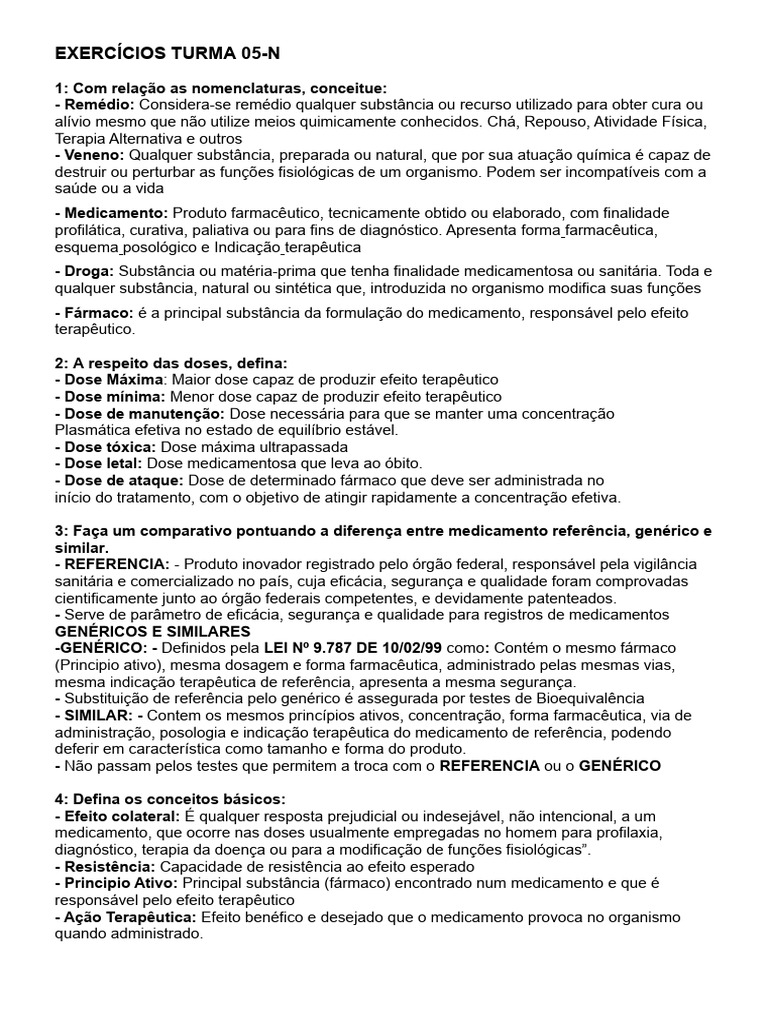 Exercicios Faramacologia Revisão Prova Corrigido | PDF ...