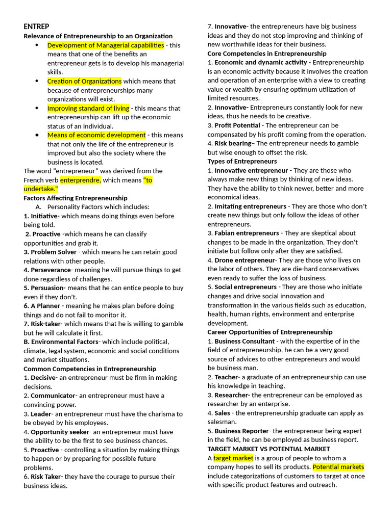 ENTREP | PDF | Entrepreneurship | Marketing