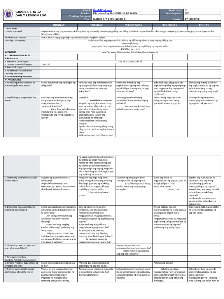 DLL - Esp 3 - Q4 - W4 | PDF