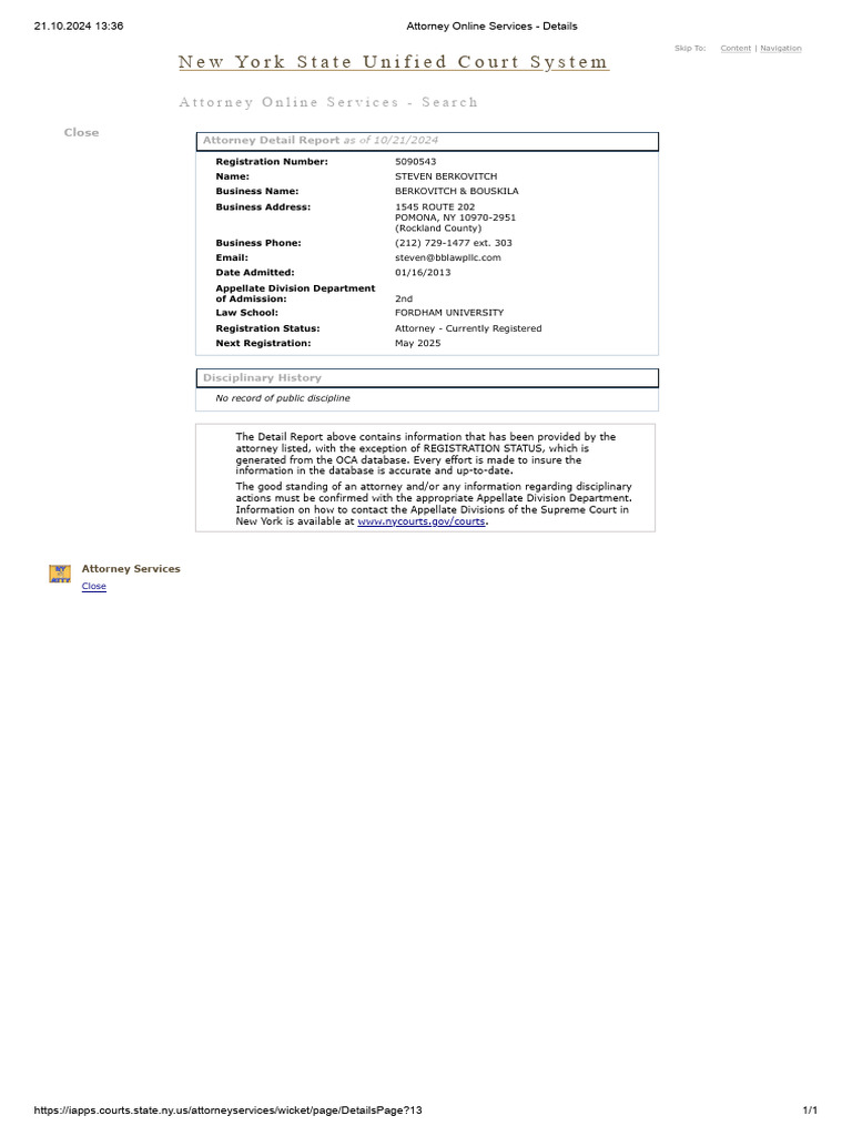 Steven Berkovitch, Esq. Profile | PDF | Courts | Justice