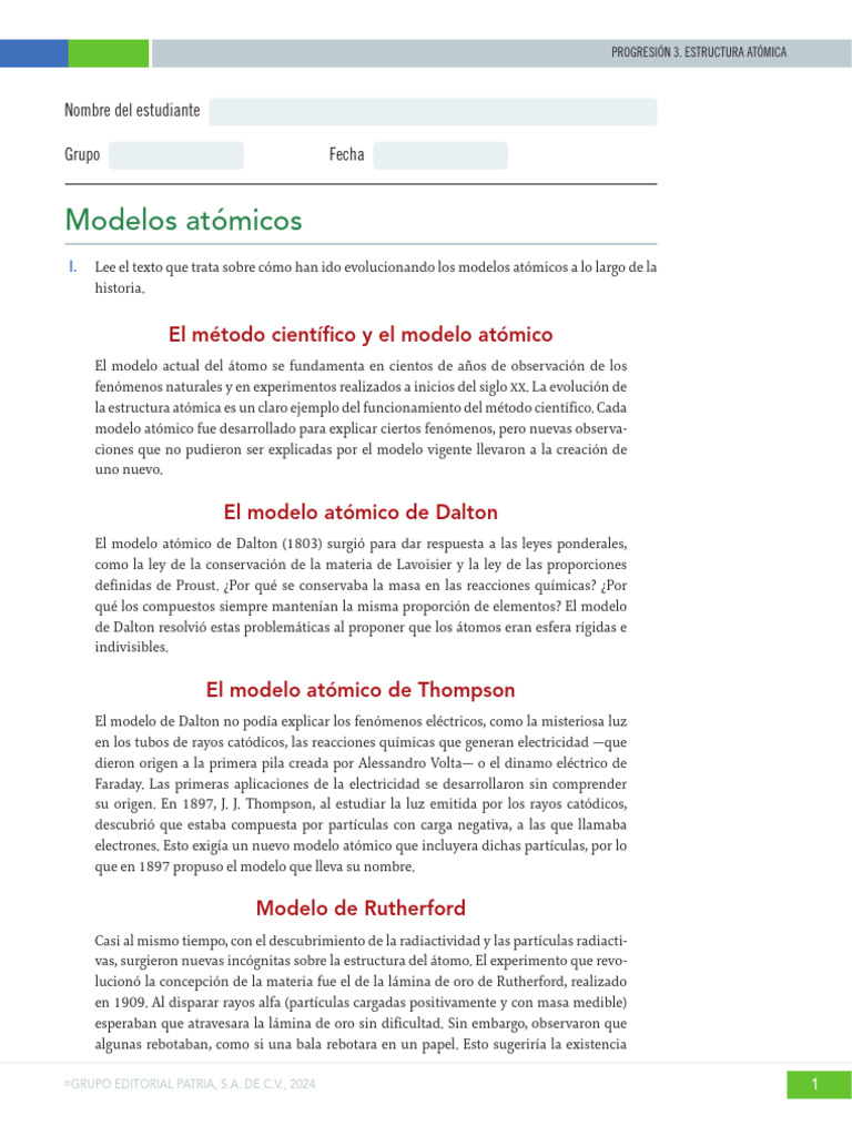 ACTIVIDAD MODELOS ATÓMICOS | PDF | Átomos | Núcleo atómico