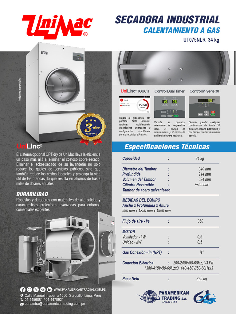 Secadora Industrial UniMac UT075 | PDF