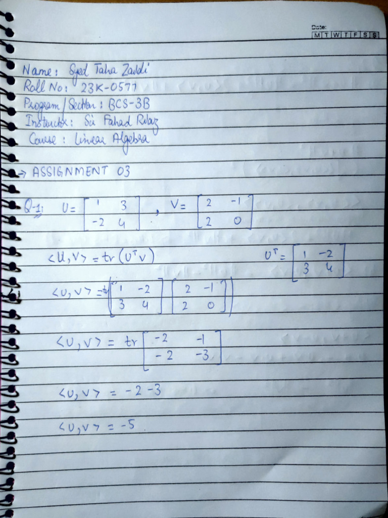 23K0577 - Assignment 3 - Linear Algebra - BCS3B | PDF