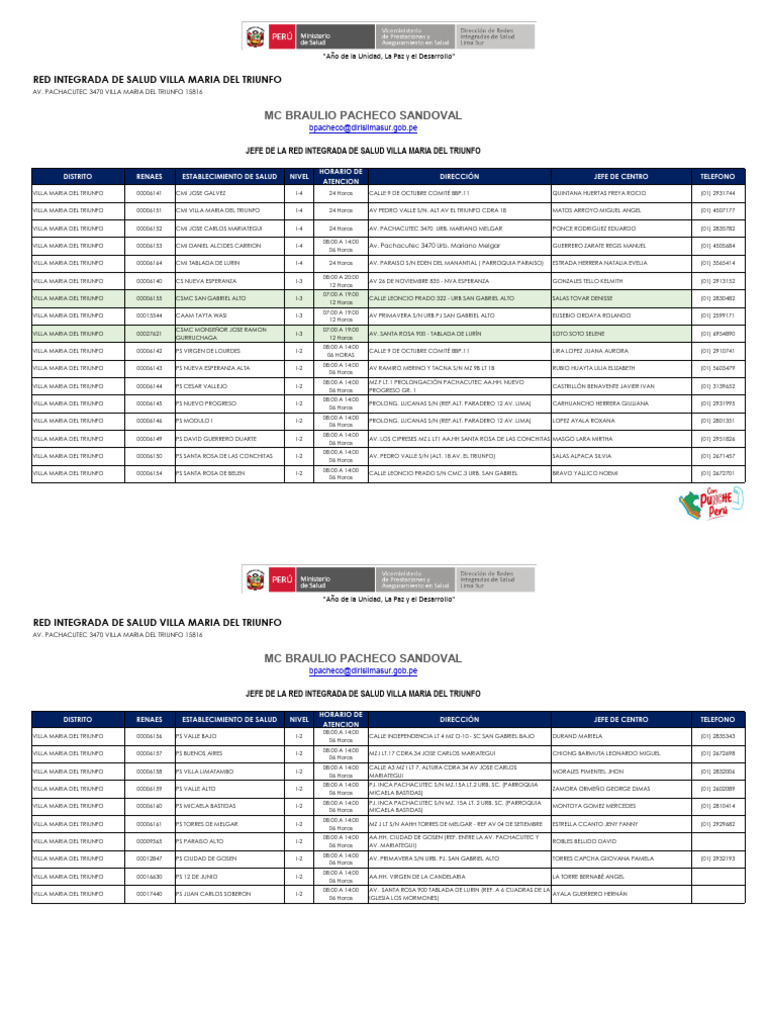 Centros de Salud en Villa María del Triunfo | PDF