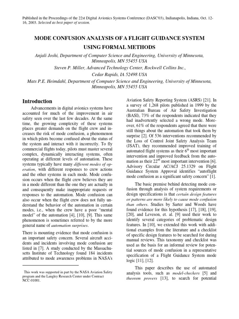 Mode Confusion Analysis Using Formal Methods | PDF | Formal Verification | Mathematical Proof