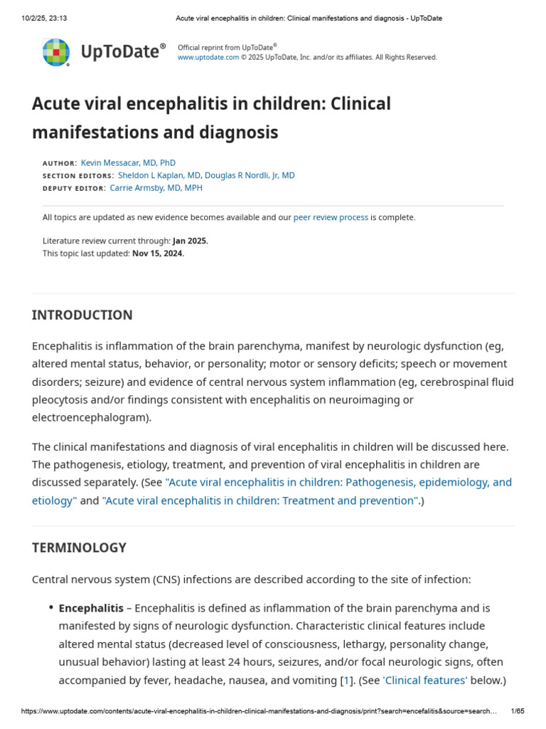 Acute Viral Encephalitis in Children - Clinical Manifestations and ...