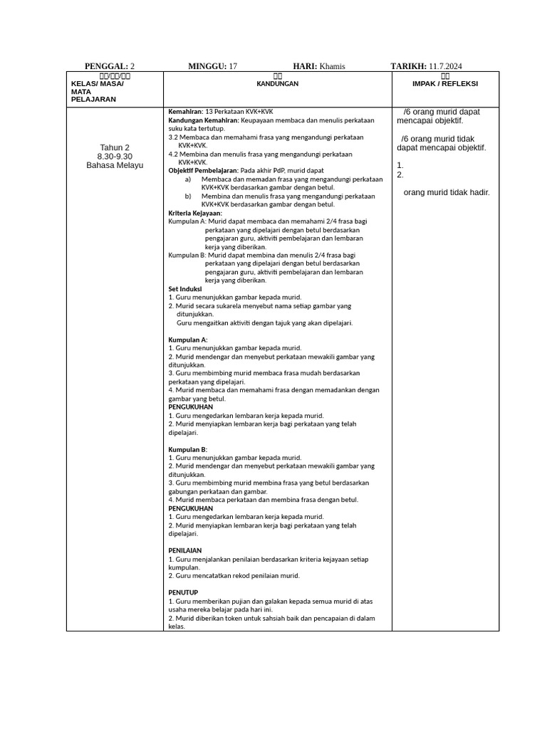 RPH BM Tahun 2 Bimbingan Kelpmpok PPD | PDF
