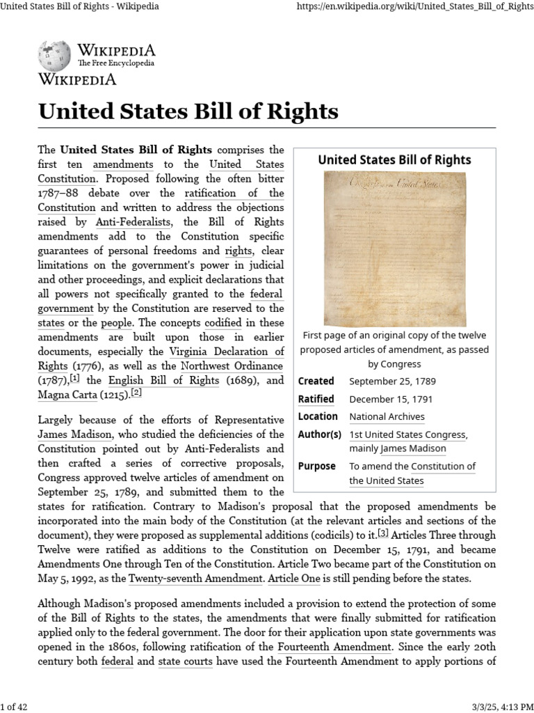 United States Bill of Rights - Wikipedia | PDF | United States Bill Of ...