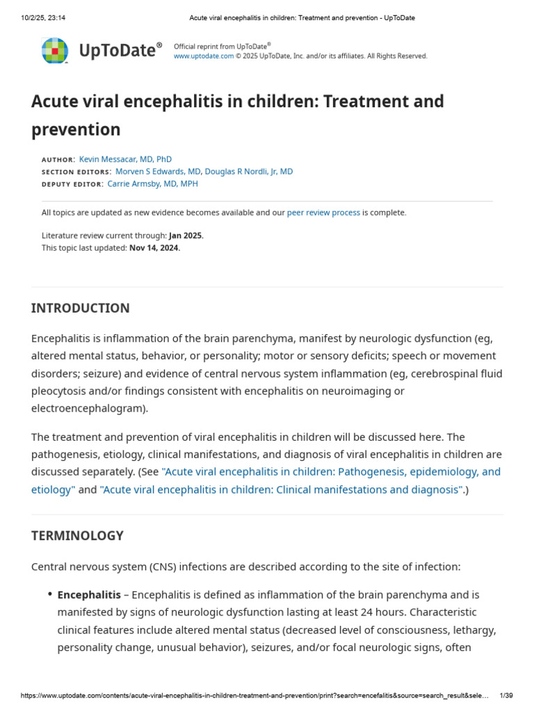 Acute Viral Encephalitis in Children - Treatment and Prevention ...