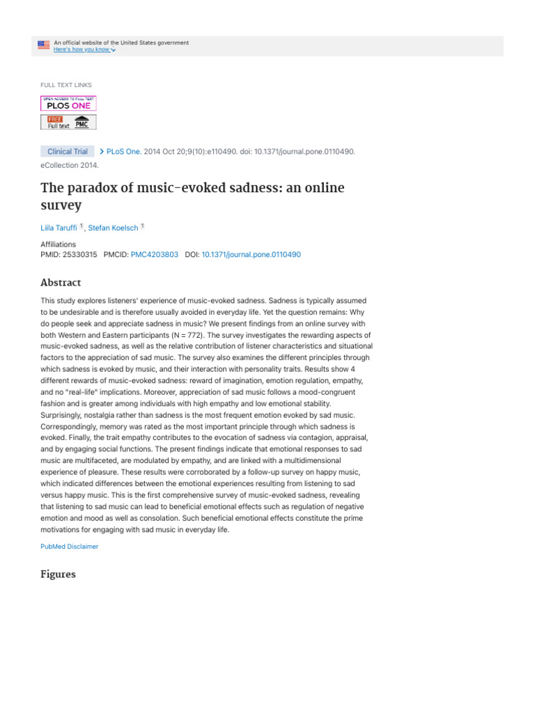 Music-Evoked Sadness: Insights & Rewards | PDF | Emotions | Pub Med