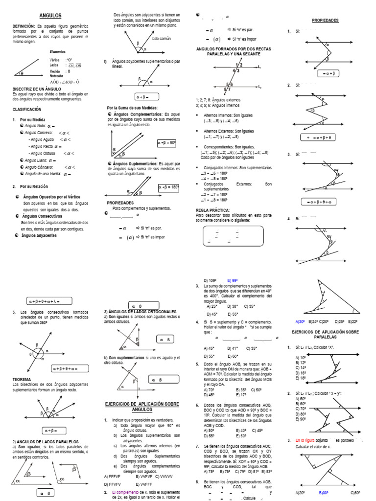 Clasificación y Propiedades de Ángulos | PDF | Ángulo | Geometria clasica
