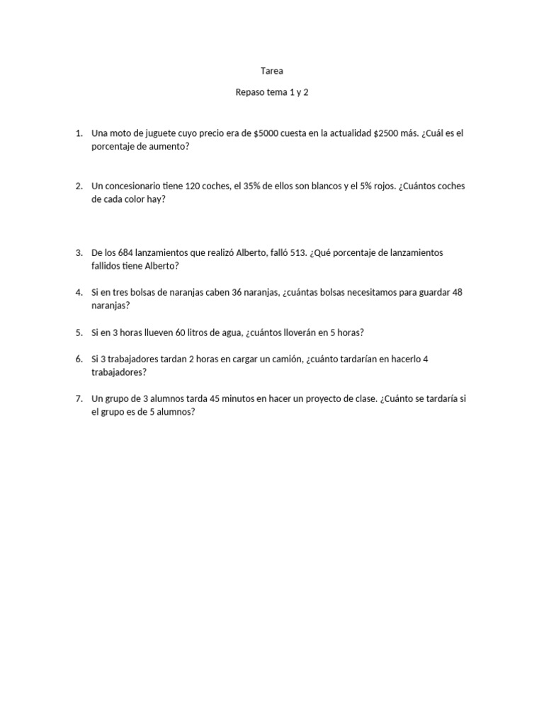 Tarea - Repaso Tema 1 y 2 | PDF
