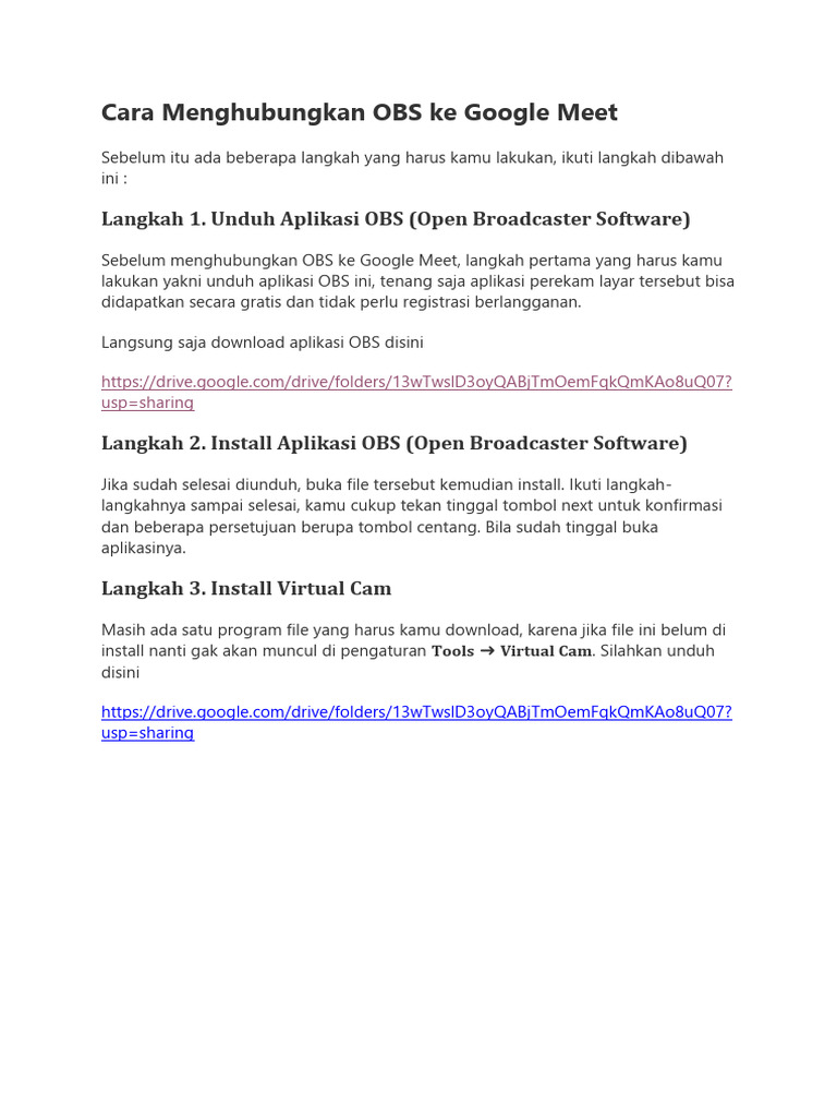 Cara Menghubungkan OBS ke Google Meet | PDF