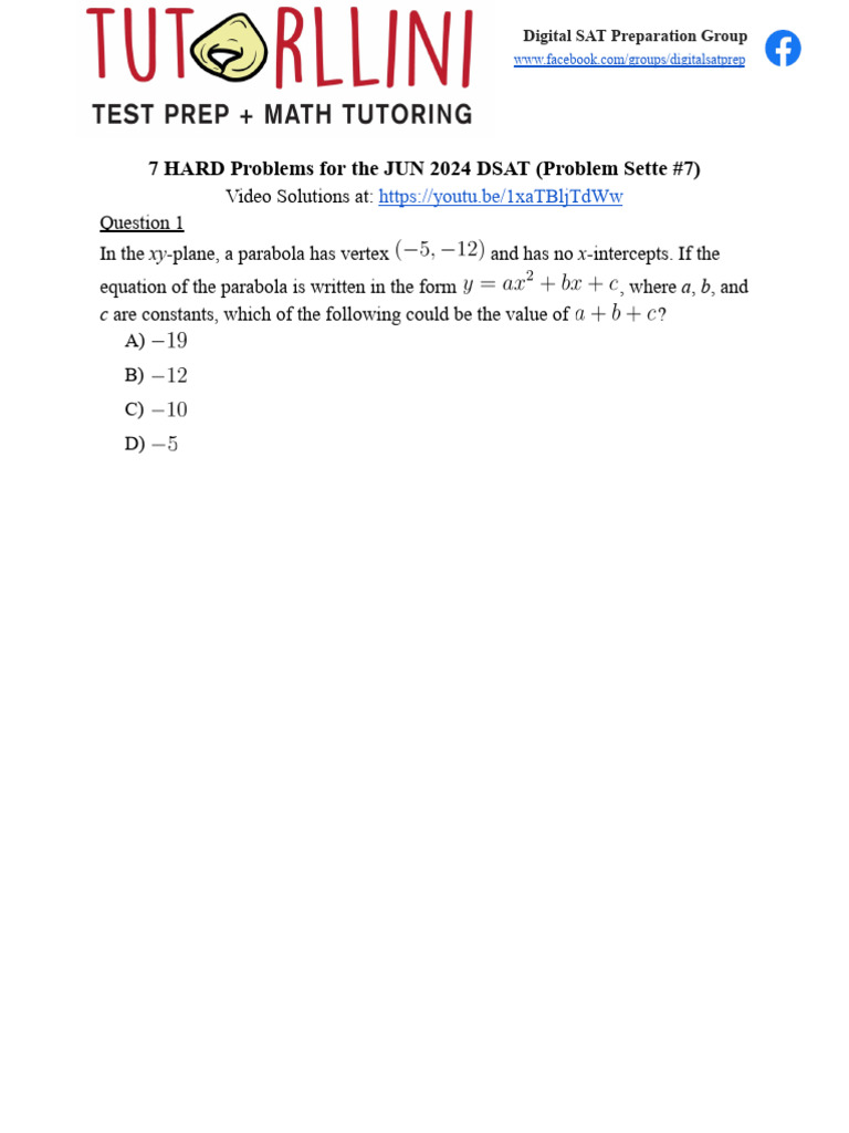 Problem Sette #7 JUN 2024 DSAT | PDF | Equations | Area