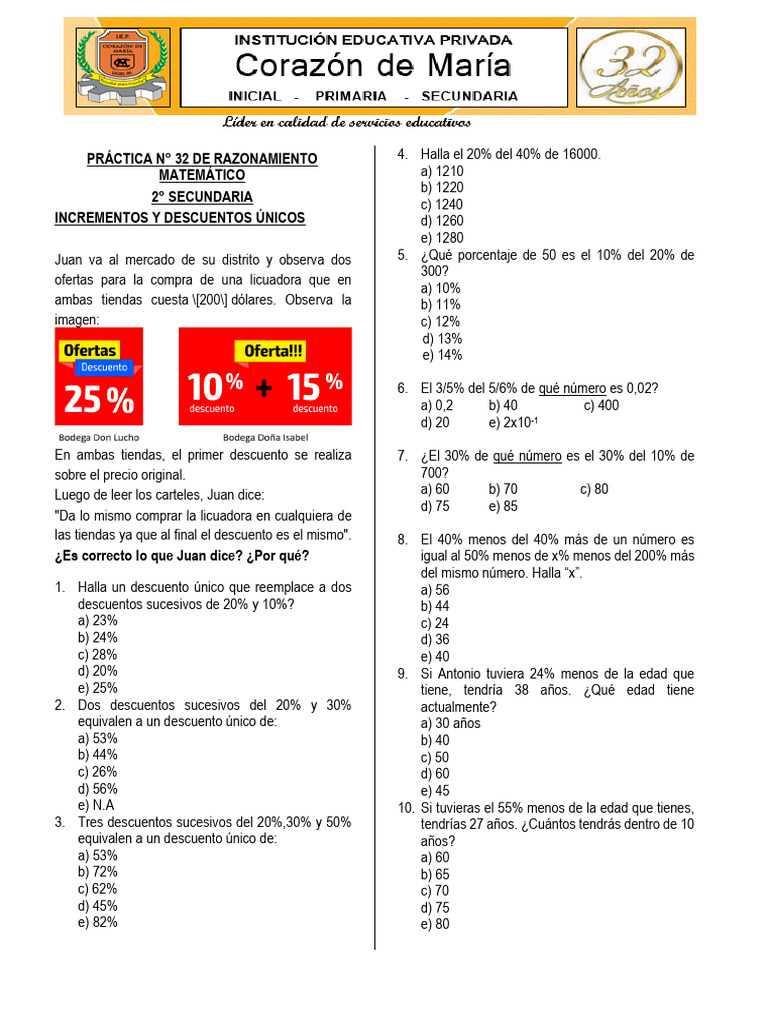 Practica 32 de Raz Mat. 2° Sec | PDF