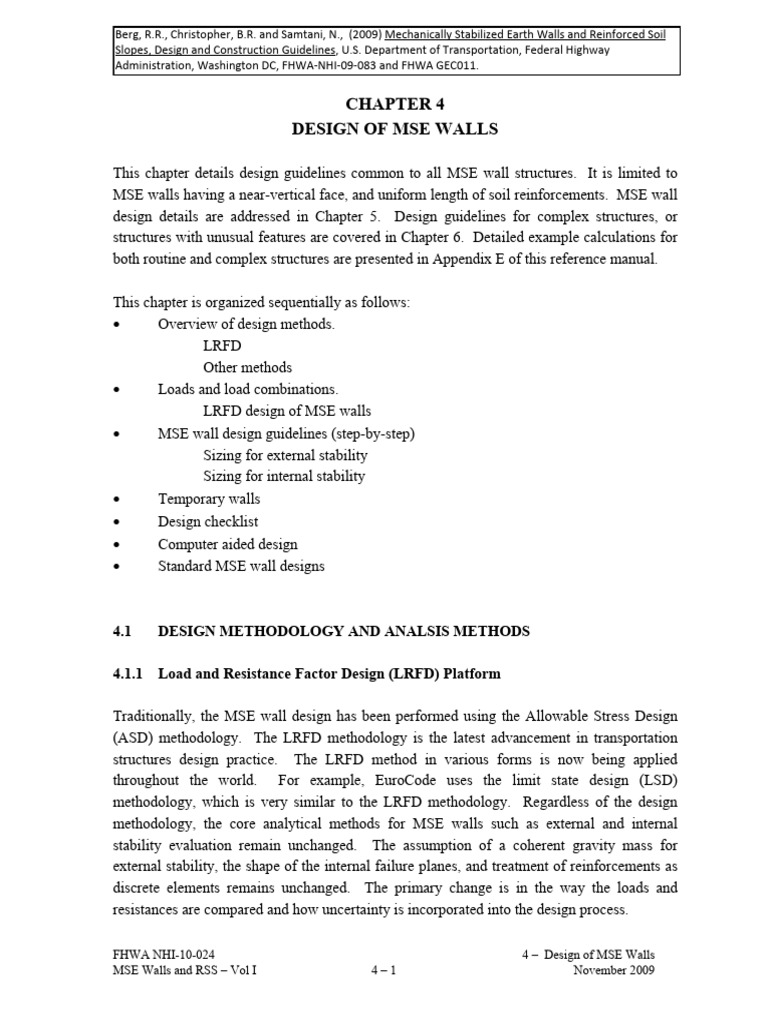 NHI 10 024 Vol I - Chapter - 4 - 5 - 6 - 7 - MSE Wall Design (LRFD) | PDF | Geotechnical ...