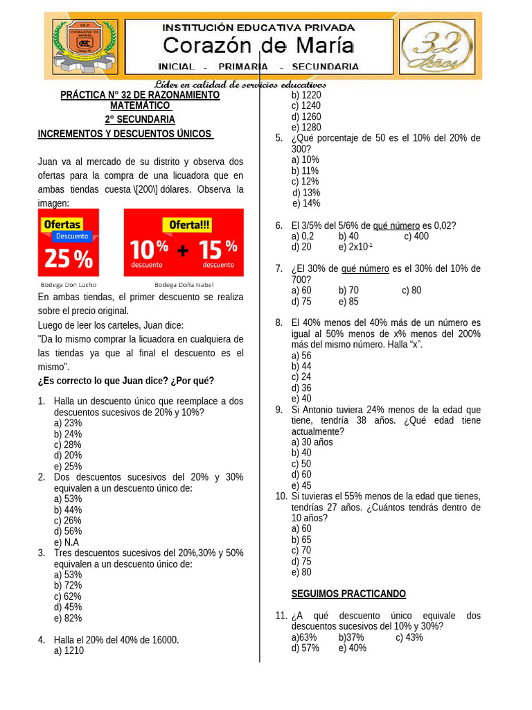 PRACTICA 32 DE RAZ MAT. 2° SEC | PDF
