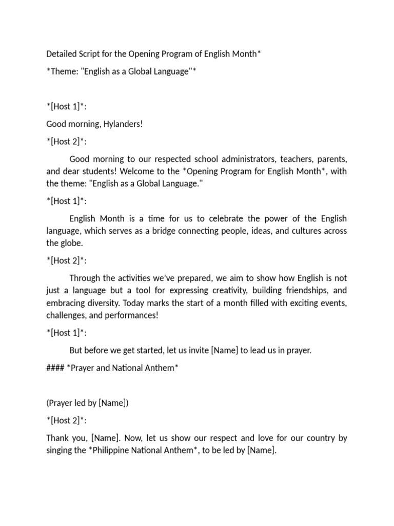 English Month Opening Program Script | PDF | Poetry