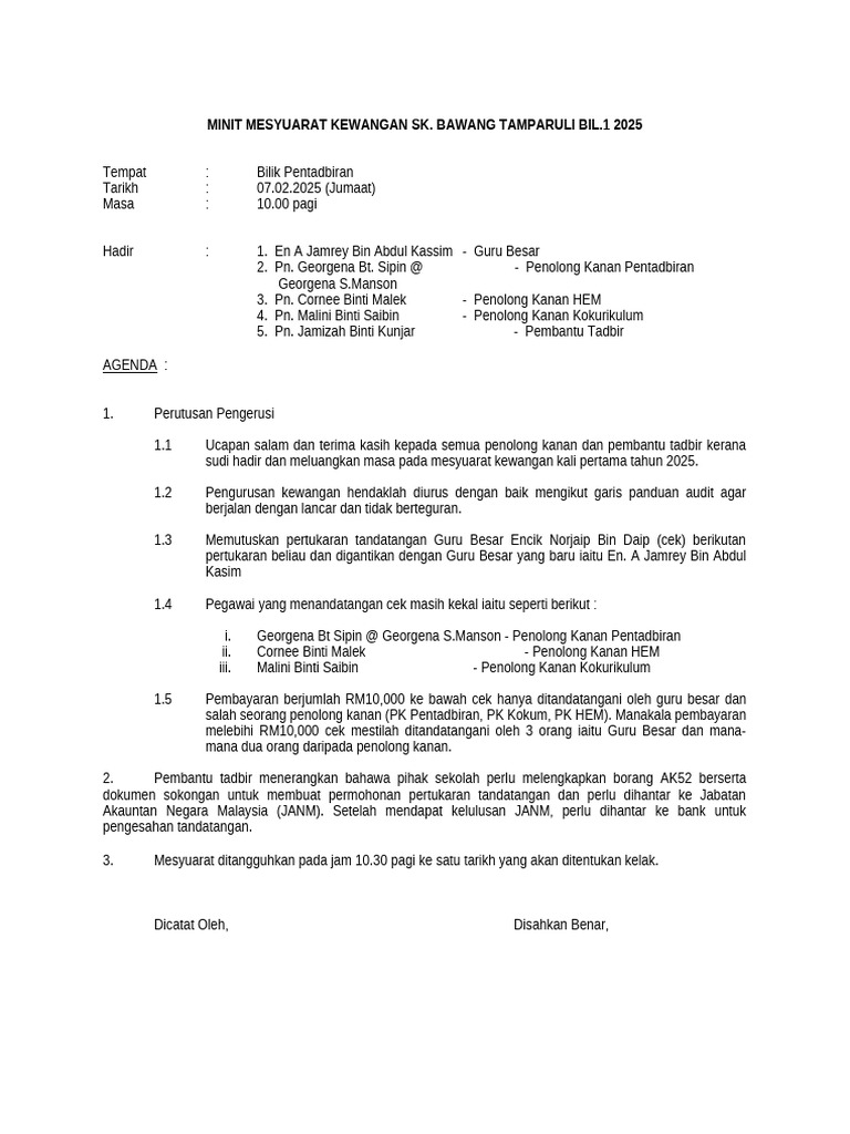 Minit Mesyuarat Kewangan Bil.3 2024 | PDF