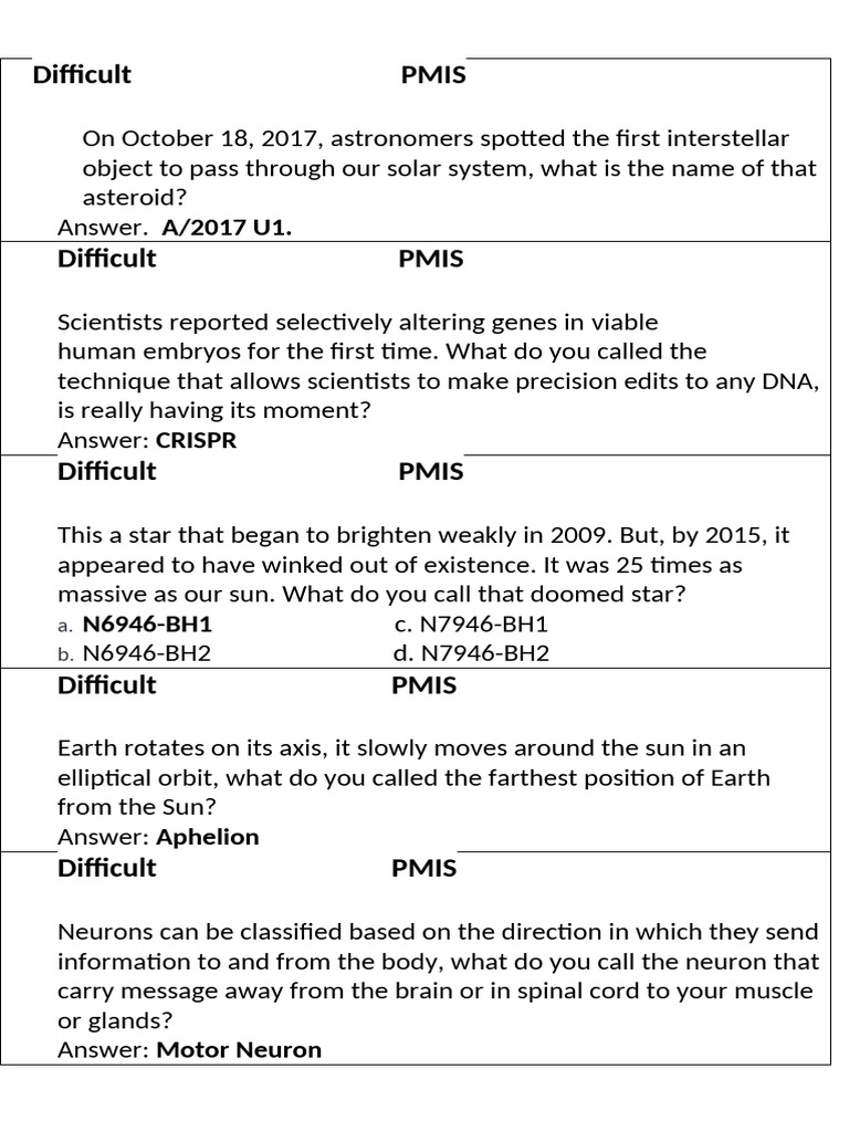 Astronomy and Genetics Quiz Questions | PDF