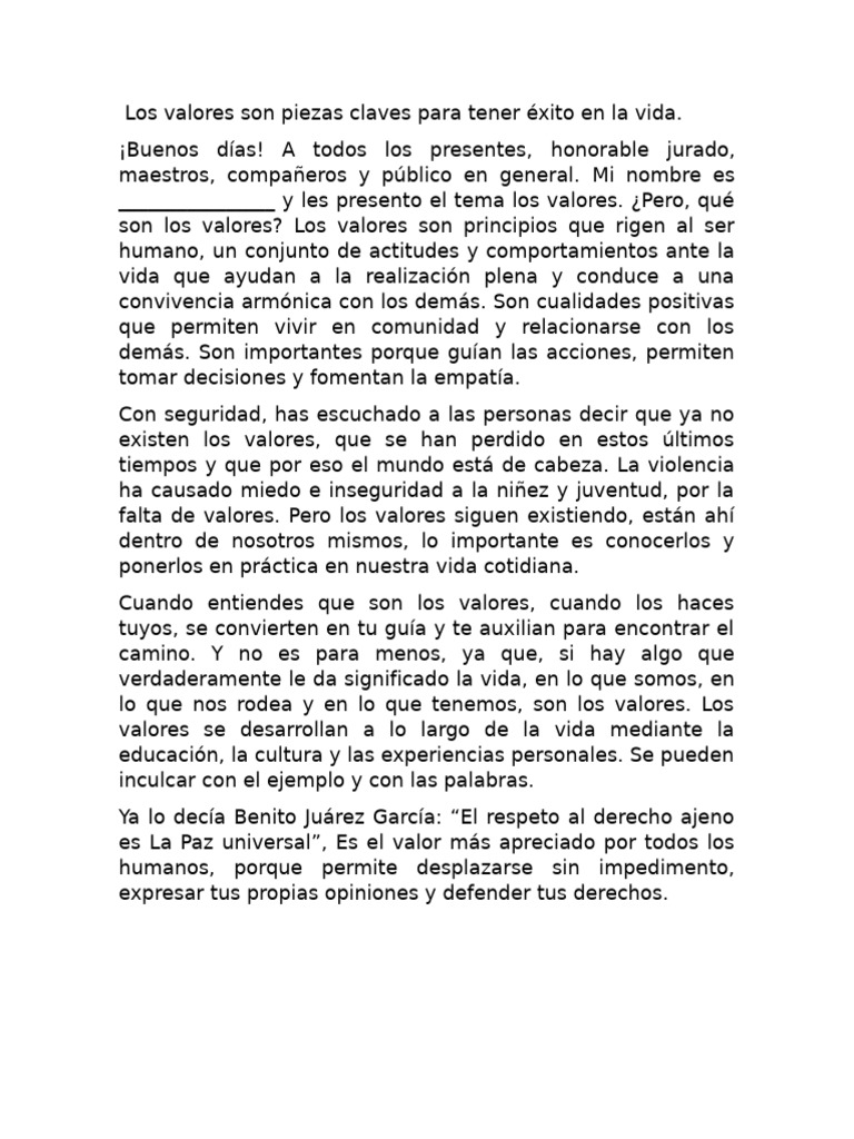 Los Valores Oratoria | PDF | Amor | Justicia