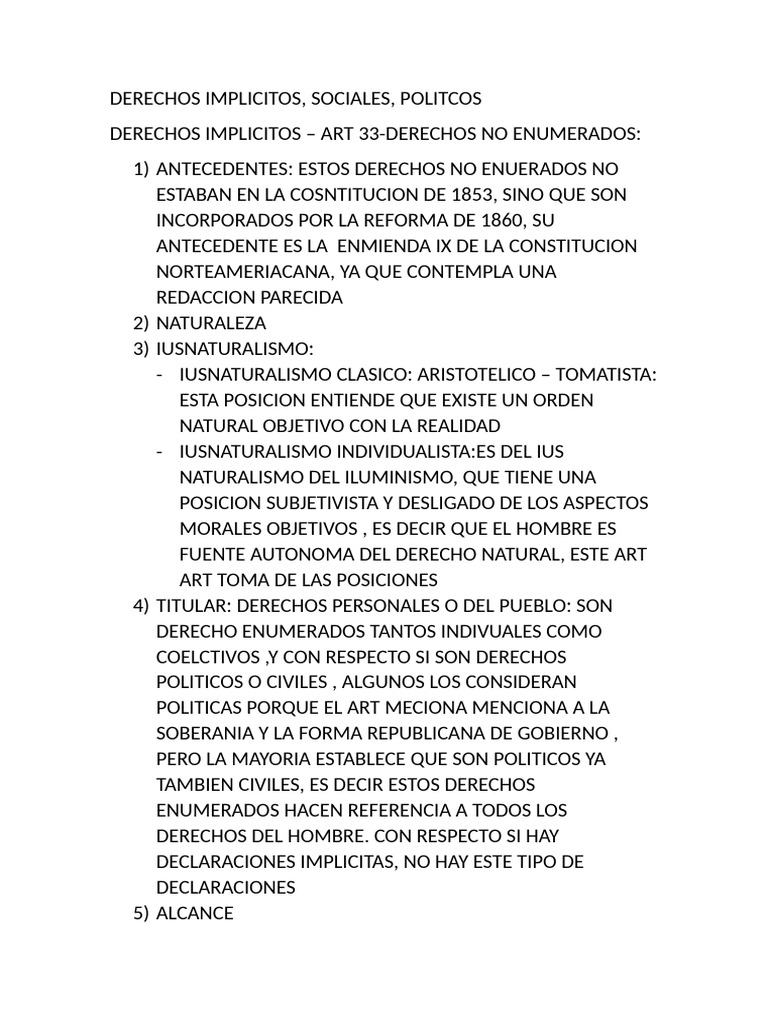 Derechos Implícitos y Naturaleza Jurídica | PDF | Dominio eminente ...