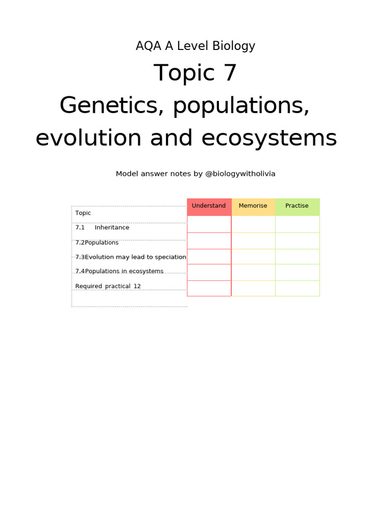 Topic 7 Genetics, Populations, Evolution and Ecosystems | PDF ...