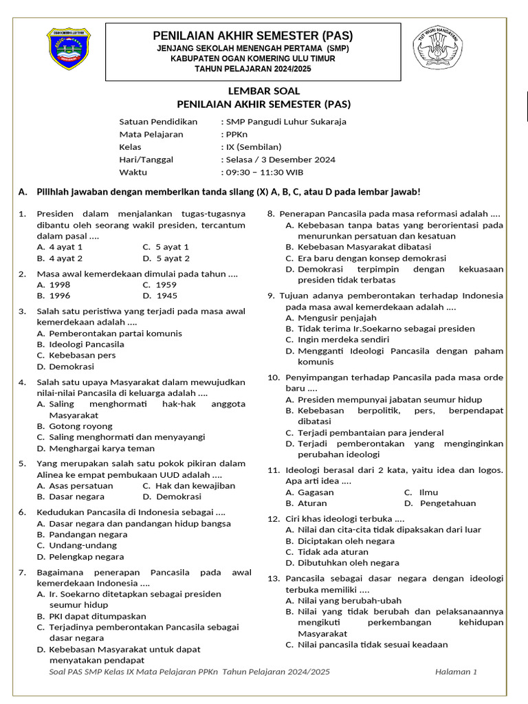 PAS PPKN Kelas 9 - OK | PDF