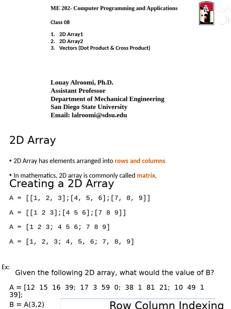Matlab Class 08 | PDF | Matrix (Mathematics) | Determinant