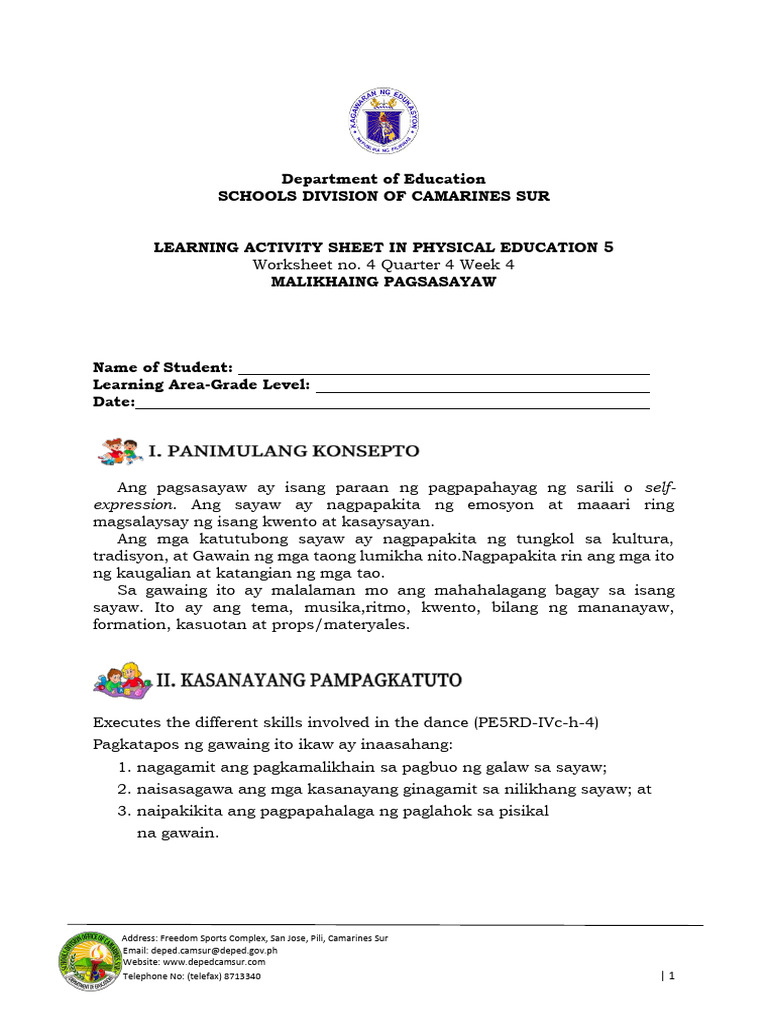 LAS4 Week4 PE 5 Mlikhaing-Pagsasayaw | PDF