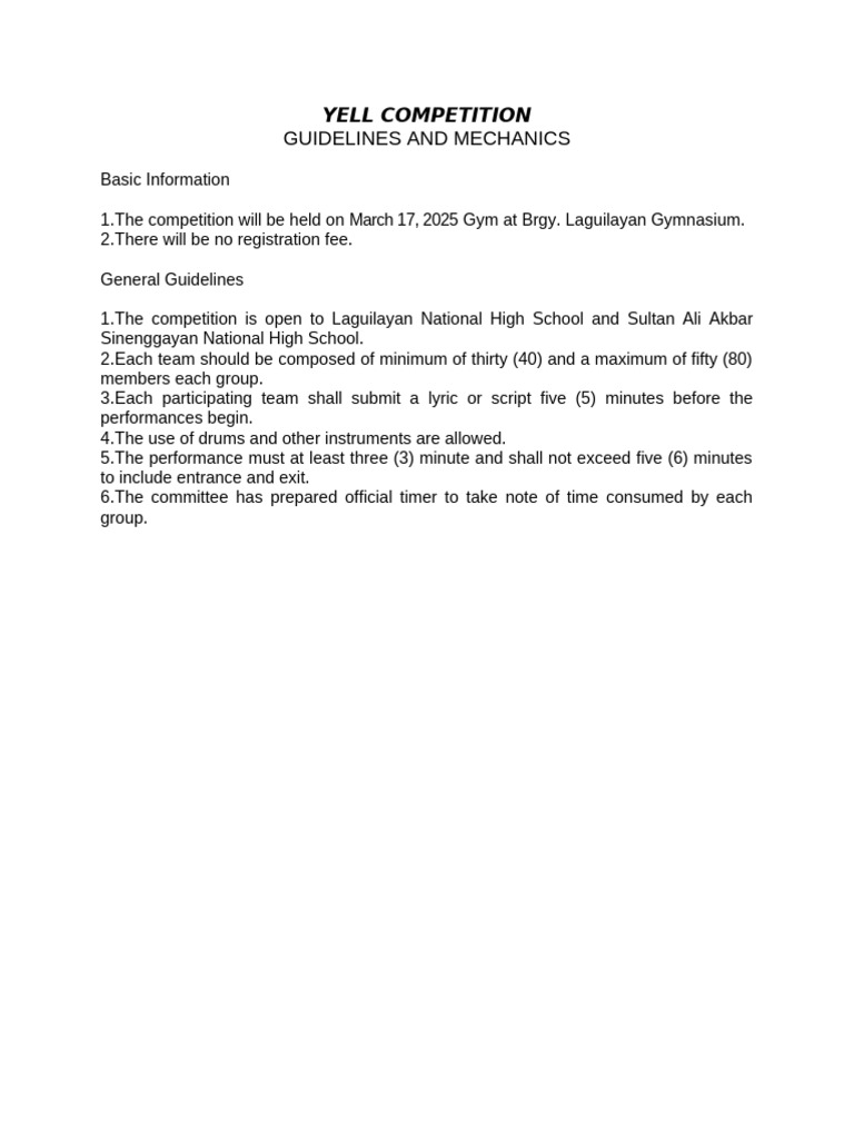 Yell Competition Guidelines 2025 | PDF