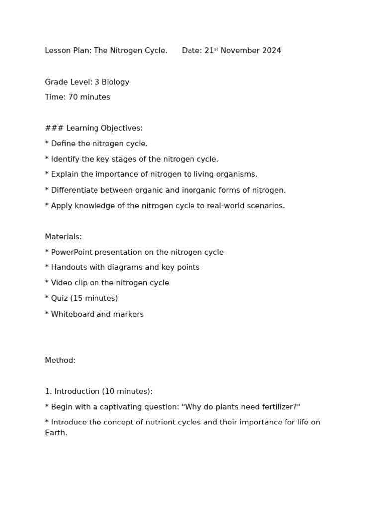 Nitrogen Cycle Lesson Plan | PDF