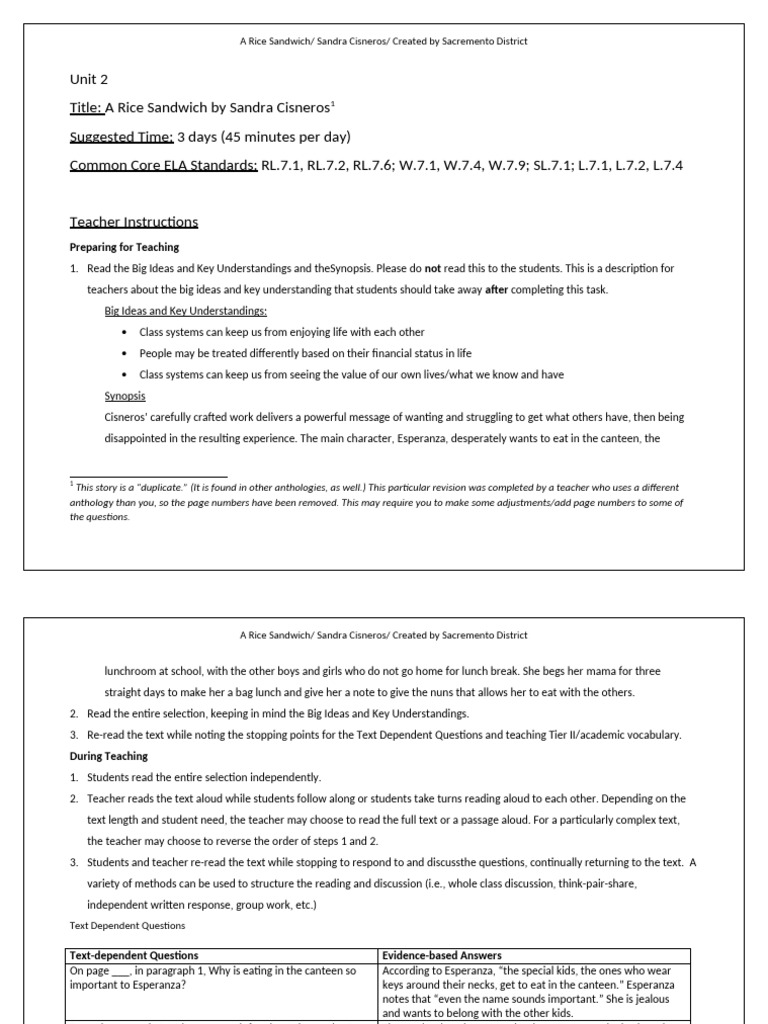 Rice Sandwich. Lesson - Anthology | PDF | Vocabulary | Human Communication