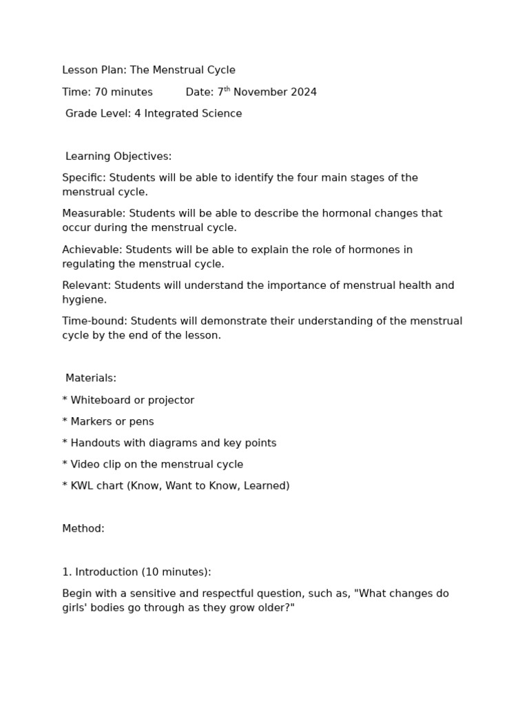 The Menstrual Cycle Lesson plan | PDF | Menstrual Cycle | Gynaecology
