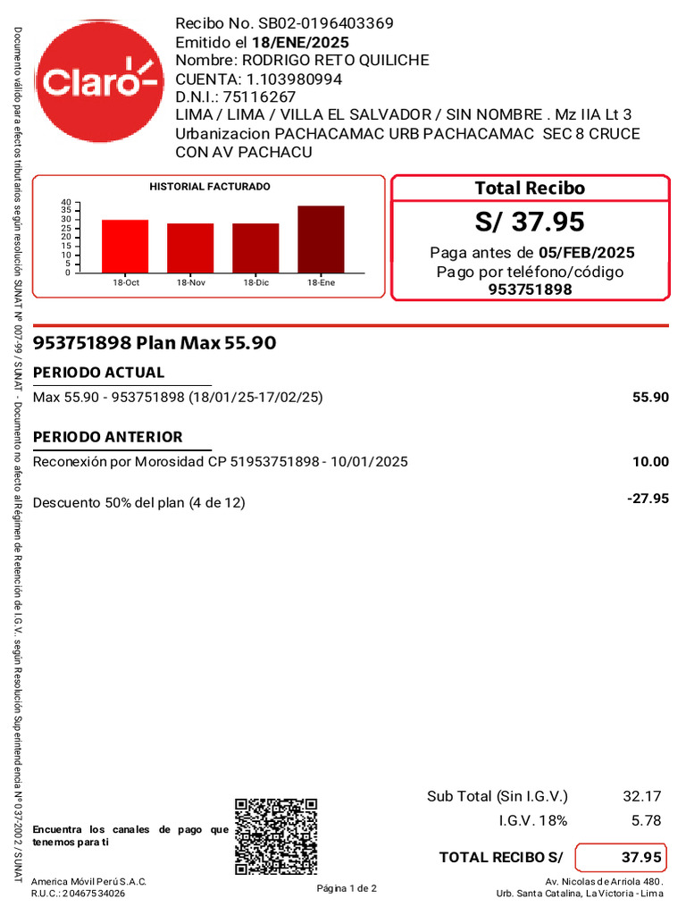 Recibo Claro: Detalles y Pagos 2025 | PDF