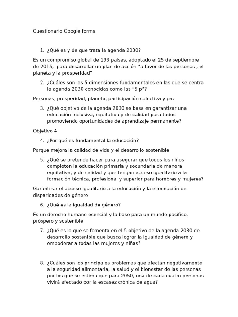 Cuestionario Forms 2030 | PDF