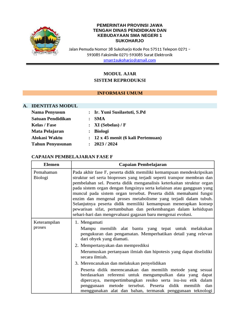 MODUL AJAR BIOLOGI FASE F | PDF
