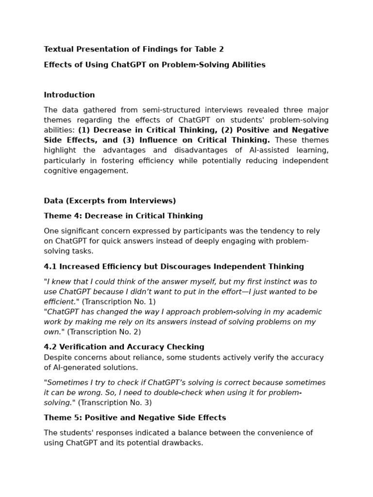 Textual Presentation of Findings for Table 2 | PDF | Intelligence (AI) & Semantics | Artificial ...