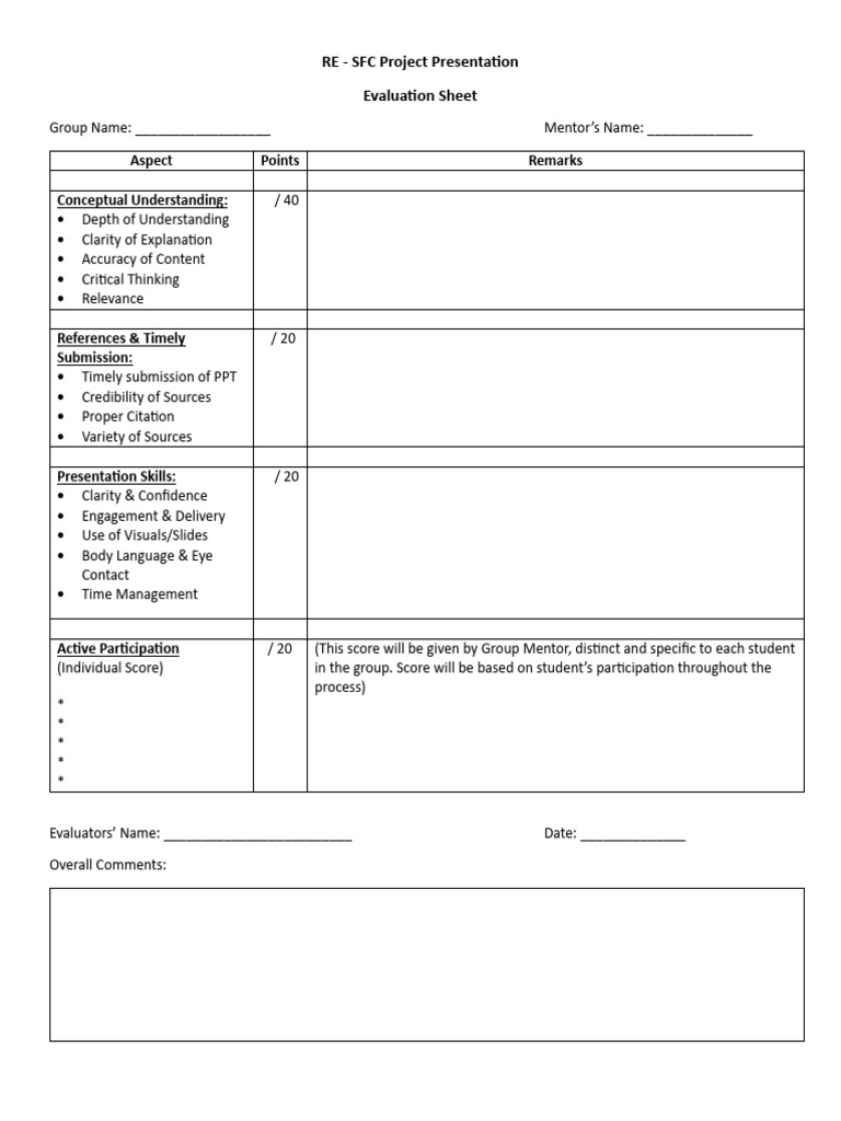 Evaluation Sheet | PDF