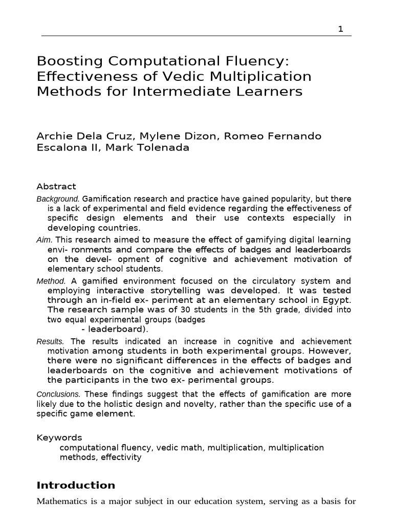 Cluster 4 - Boosting Computational Fluency Effectiveness of Vedic Multiplication Methods For ...