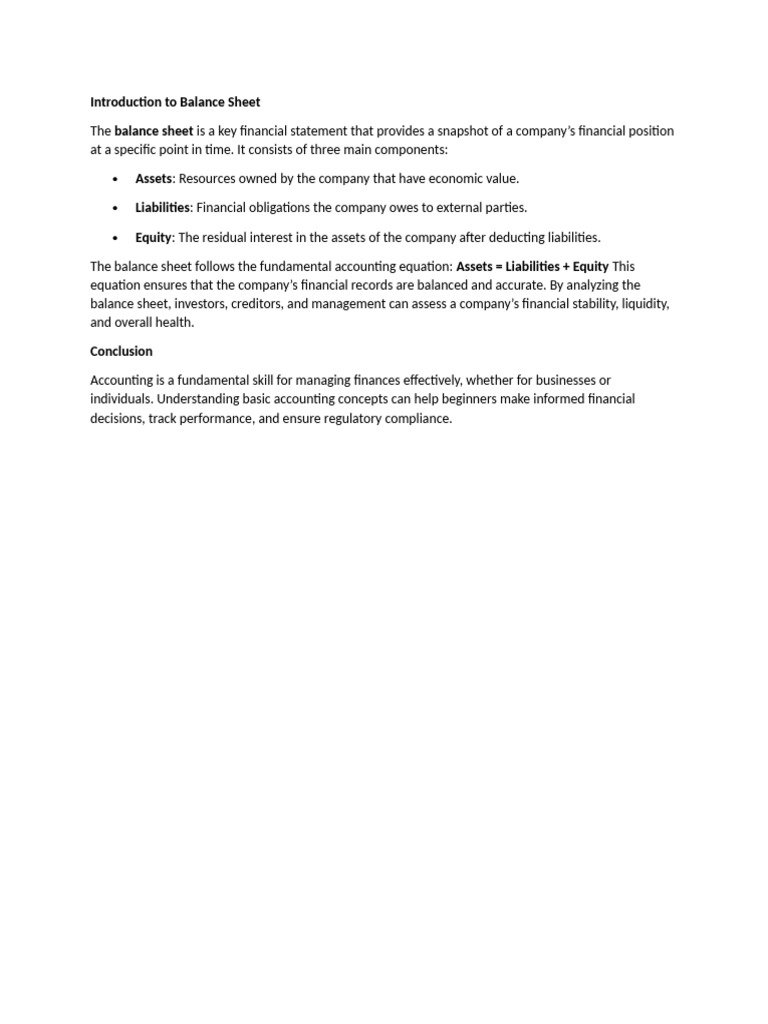 Introduction To Balance Sheet | PDF