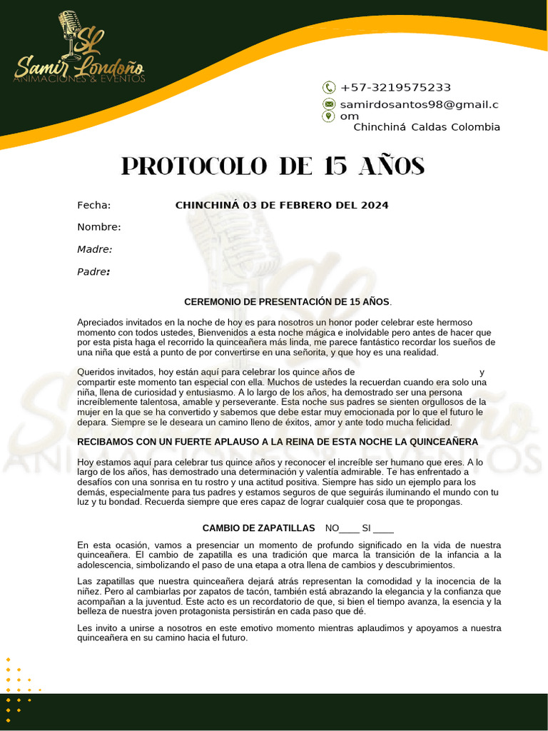 Protocolo 15 Años Nuevo Menbrete 2024 | PDF
